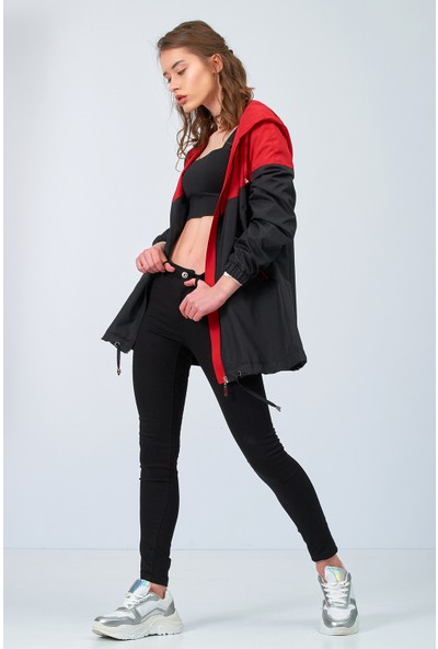 Moda Tuğram Kırmızı - Siyah Yağmurluk