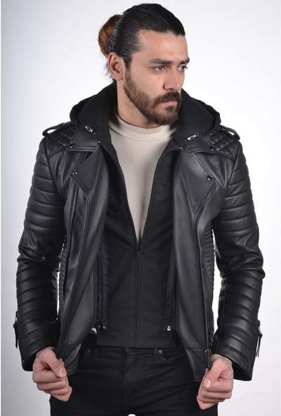 Alin Venus Kapşonlu Deri Biker Ceket Erkek Alin Venus Kapşonlu Deri Biker Ceket Erkek