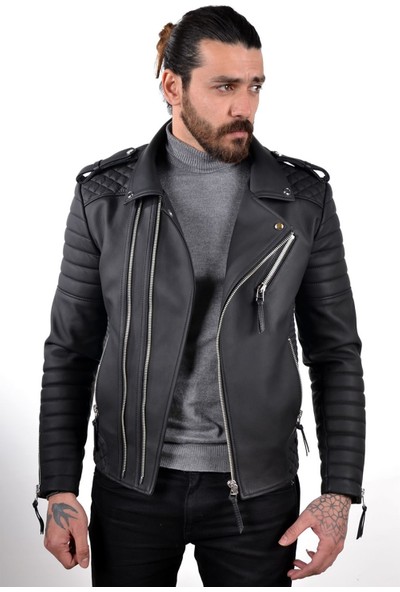 Alin Venus Nikel Fermuarlı Deri Biker Ceket Erkek