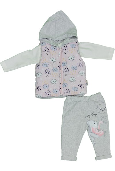 Similti Kız Bebek Mor Üçlü Kapüşonlu Şişme Yelekli Takım