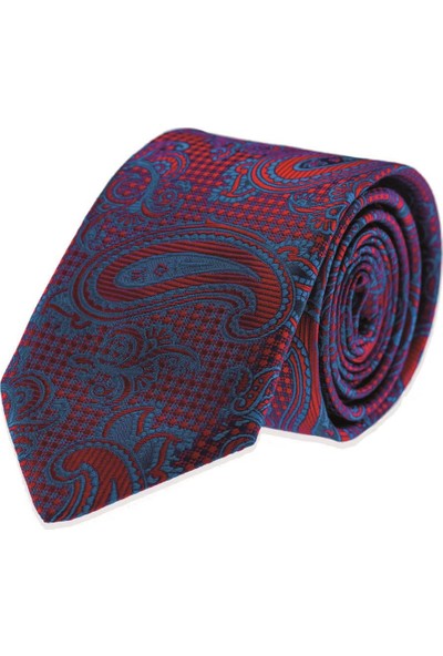 Ala Aksesuar Kırmızı Mavi Şal Desenli Ince Kravat