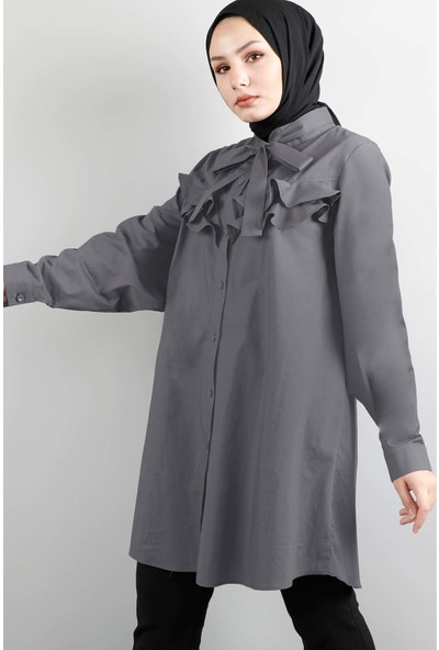 Zülays Fularlı Gömlek Koyu Gri