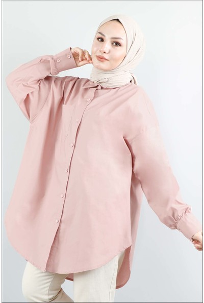 Zülays Oversize Gömlek Pudra Pembesi
