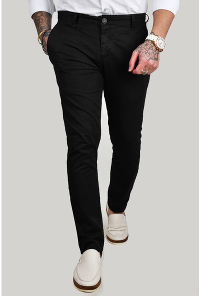 Deepsea Siyah Likralı Fermuarlı Keten Pantolon 2100481