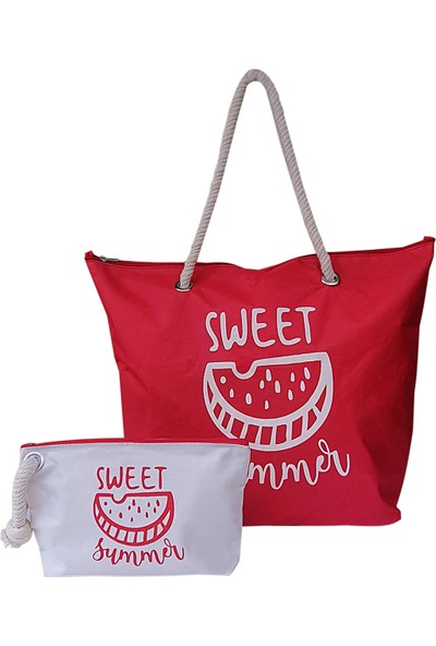Bakras Fermuarlı Plaj Çantası ve Plaj Çanta Düzenleyici Ikili Takım