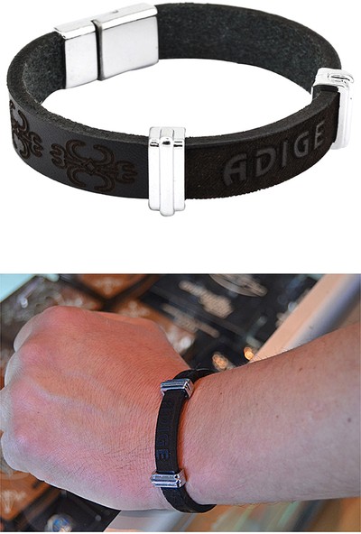 Anahtarlık Sepeti Adige Deri Bileklik Siyah (Erkek)