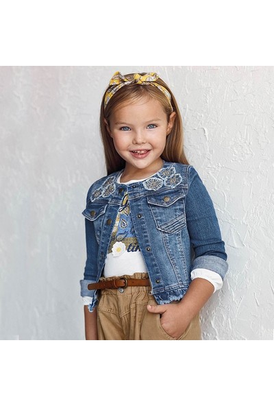 Mayoral Kız Çocuk Aplike Işlemeli Kot Ceket 3478