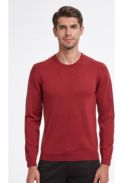 Hemington Bisiklet Yaka Açık Bordo Saf Yün Triko