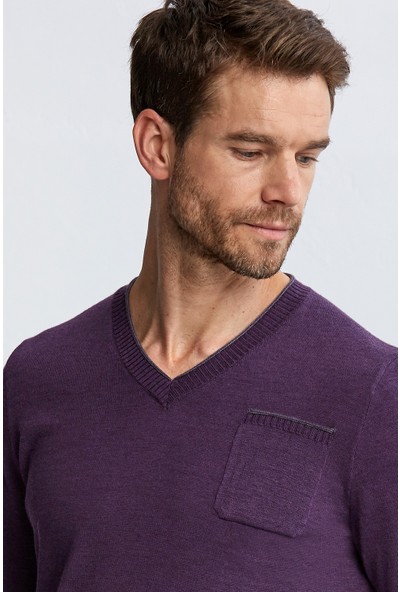 Hemington Extrafine Merino V Yaka Mor Loungewear Triko Hemington Extrafine Merino V Yaka Mor Loungewear Triko