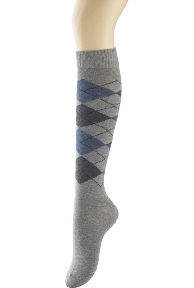 Moyra Socks Ekose Desenli Kadın Dizaltı Çorap