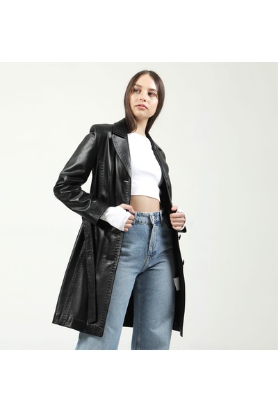 Dericlub Neri Deri Kadın Kaban