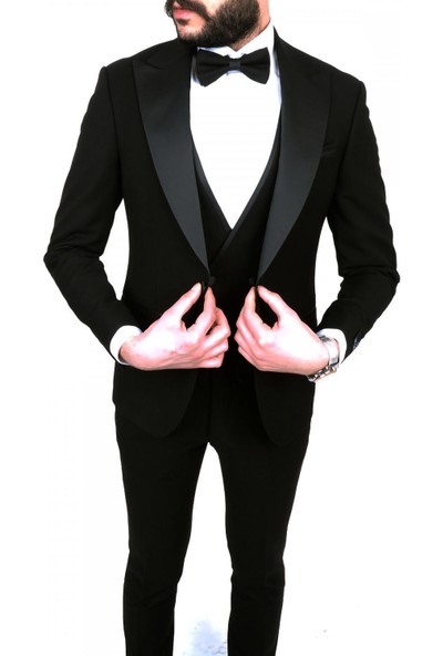 Jan Carlucci Slimfit Sivri Yaka Damatlık Takım Ceket - Yelek - Pantolon - Gömlek - Papyon Jan Carlucci Slimfit Sivri Yaka Damatlık Takım Ceket - Yelek - Pantolon - Gömlek - Papyon