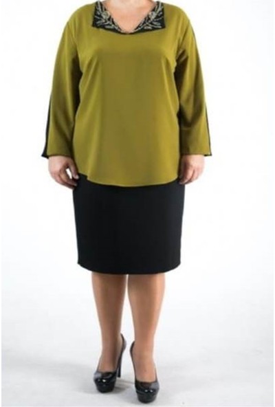 Elsin Butik Kadın Büyük Beden Arkası Kapalı Yırtmaçlı Kalem Etek FESB3024