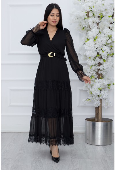 Kalopya Bayan Dantel Detaylı Uzun Şifon Elbise 7227 Kalopya Bayan Dantel Detaylı Uzun Şifon Elbise 7227