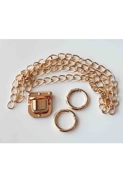 Angel Çanta Aksesuar Light Gold Renk Ince Zincir Kare Kilit Set Angel Çanta Aksesuar Light Gold Renk Ince Zincir Kare Kilit Set