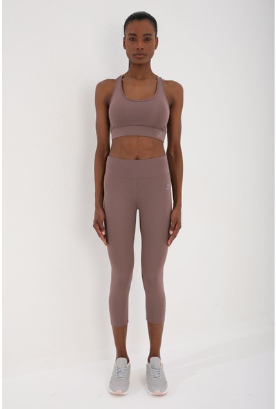Tommy Life Gül Kurusu Kadın Yüksek Bel Toparlayıcılı Çapraz Sırt Detaylı Spor Büstiyer-Kapri Tayt Takım - 95283
