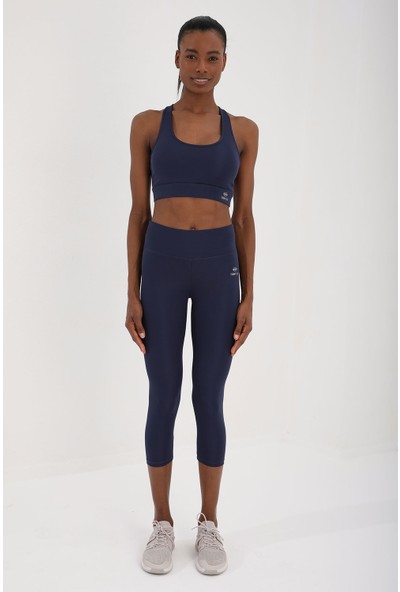 Tommy Life İndigo Kadın Yüksek Bel Toparlayıcılı Çapraz Sırt Detaylı Spor Büstiyer-Kapri Tayt Takım - 95283