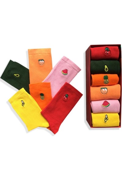 Lara Çorap Nakışlı Meyve Desenli 6'lı Kadın Soket Çorap (Özel Kutusunda) - Nmx-1 Lara Çorap Nakışlı Meyve Desenli 6'lı Kadın Soket Çorap (Özel Kutusunda) - Nmx-1