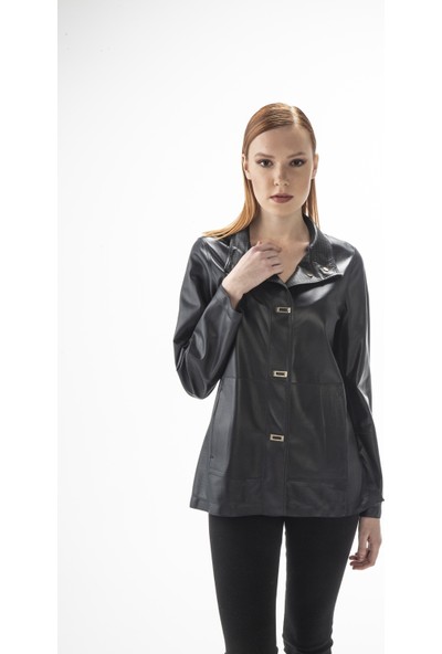 Emilio Romagna Çift Taraflı Giyilebilir, Çıtçıt Düğme Detaylı Kadın Deri Mont Emilio Romagna Çift Taraflı Giyilebilir, Çıtçıt Düğme Detaylı Kadın Deri Mont