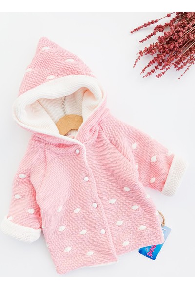 Babymod Kapüşonlu Pembe Kız Bebek Çift Katlı Triko Hırka Babymod Kapüşonlu Pembe Kız Bebek Çift Katlı Triko Hırka