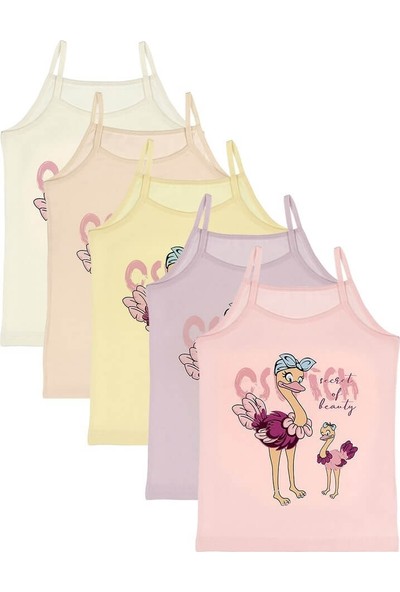 Donella 5'li Devekuşu Baskılı Kız Çocuk Atlet - 4371DV-5LI