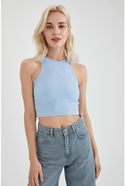 DeFacto Slim Fit Halter Yaka Pamuklu Crop Top U0357AZ21SP