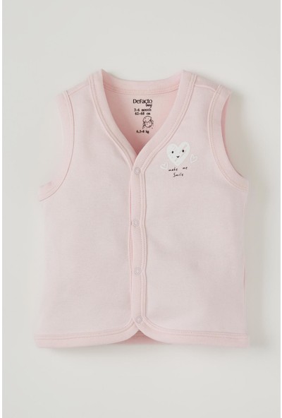 DeFacto Kız Bebek Yeni Doğan Baskılı Çıtçıtlı Pamuklu Penye Yelek T5458A221SP