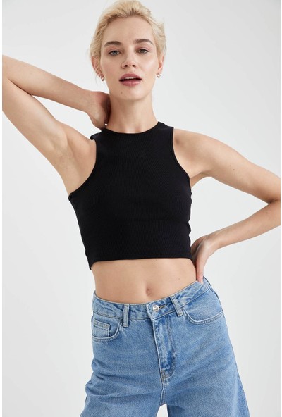 DeFacto Slim Fit Halter Yaka Pamuklu Crop Top U0357AZ21SP