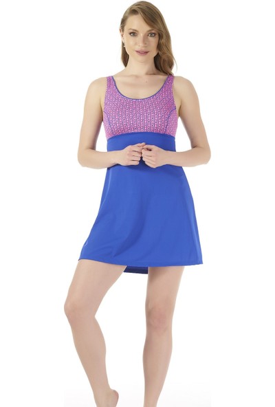 Estiva Kadın Pembe Desenli Slipli Elbise Mayo/saks