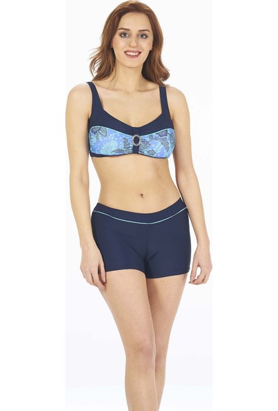 Estiva Kadın Aksesuarlı Çiçek Desenli Şortlu Toparlayıcı Bikini
