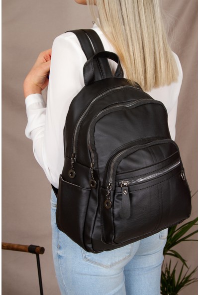 Leyl Yıkama Deri Günlük Sırt Çantası Geniş Kapasite Bol Gözlü Bayan Çanta