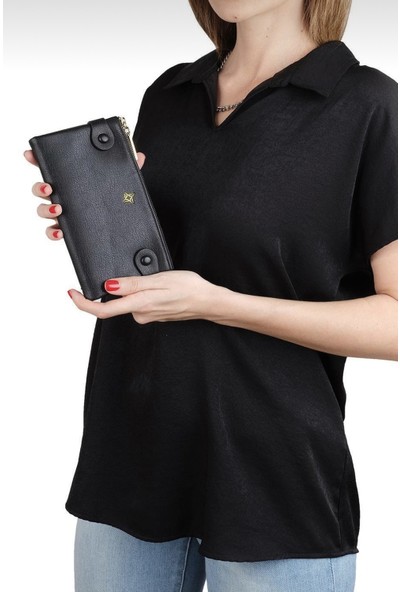 ÇLK Accessories Siyah Iki Fermuar Önden Çıtçıt Kadın Cüzdan TRCÜZDAN200032 Lbn4-21