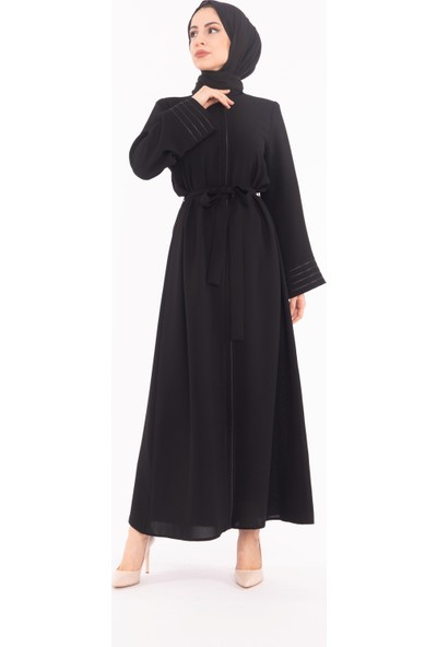 Yaprak Kadın Ferace,abaya Kesim,kemerli Ferace,bayan Bisiklet Yaka Ferace,belden Bağcıklı,ferace,siyah