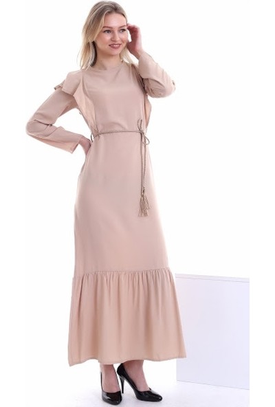 Modaness Kadın Büzgülü Bel Bağcıklı Omuz Volanlı Tesettür Elbise 4010 Modaness Kadın Büzgülü Bel Bağcıklı Omuz Volanlı Tesettür Elbise 4010