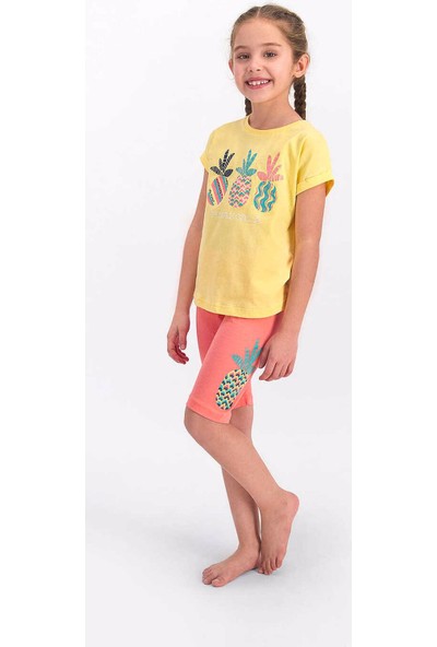 RolyPoly Roly Poly Kız Çocuk Soluk Sarı Ananas Desenli Kısa Kol Bermuda Şort Takım