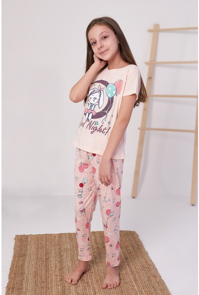Zepkids Kız Çocuk Pijama Takım Good Night Baskılı 4-12 Yaş