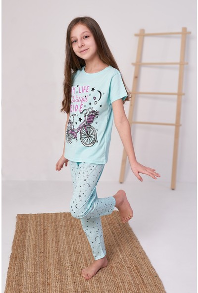 Zepkids Kız Çocuk Pijama Takımı Bisiklet Baskılı 4-12 Yaş