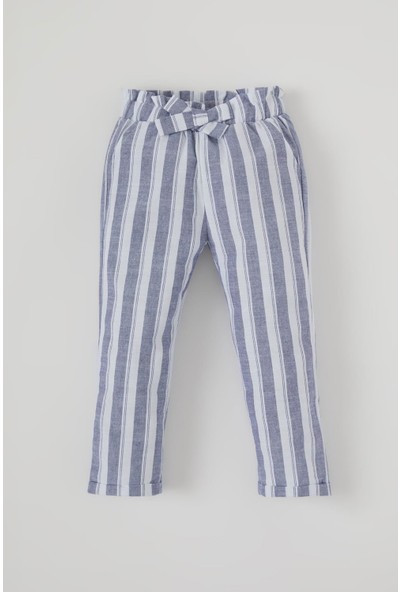 Defacto Kız Bebek Çizgi Desenli Paperbag Pamuklu Keten Pantolon U1880A221SP