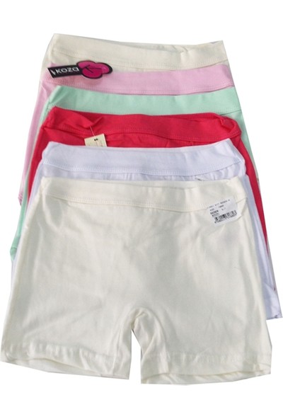 Koza Kız Çocuk Desensiz Renkli Boxer 6'lı Paket