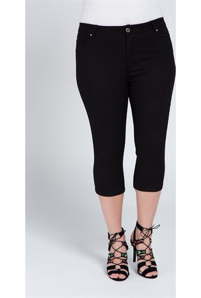 Rmg Büyük Beden Pamuk Kapri Siyah