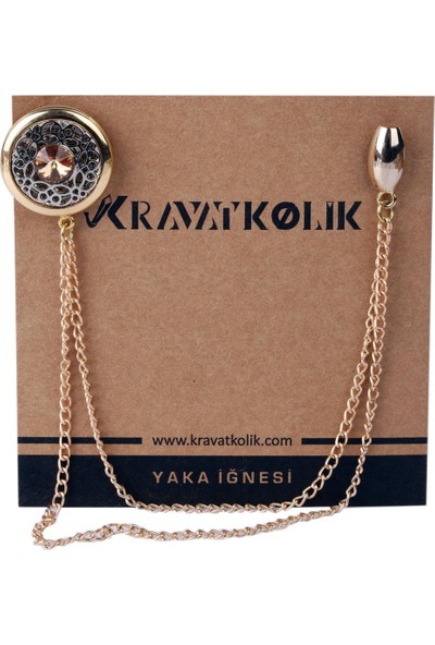 La Pescara Zincirli Taşlı Altın Rengi Yaka İğnesi Broş Yı77