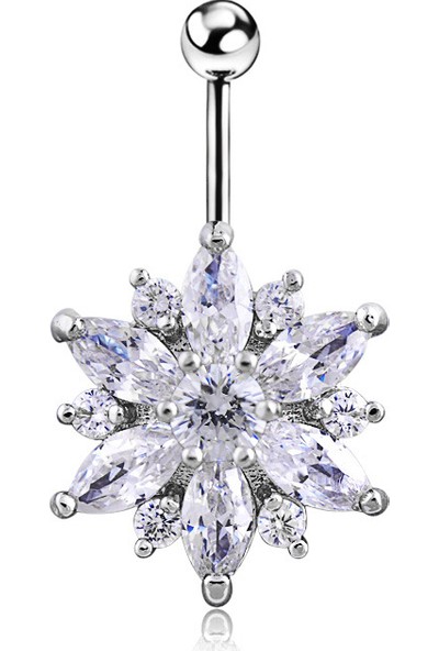 Chavin Beyaz Çiçek Taşlı Çelik Göbek Piercing dp48 Chavin Beyaz Çiçek Taşlı Çelik Göbek Piercing dp48