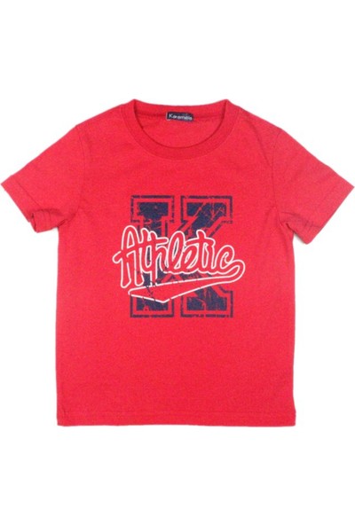 Karamela Erkek Çocuk T-shirt K Athletic Baskı Kırmızı