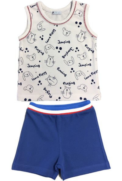 O Piti Piti Şort Takım Hayvancıklar Beyaz - Saks