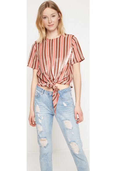 Koton Kadın Çizgili Bluz Pembe