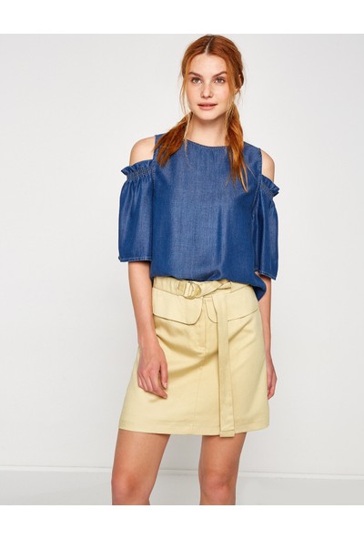 Koton Kadın Kemer Detaylı Keten Etek