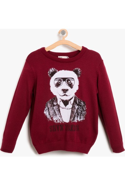 Koton Erkek Çocuk Hayvan Figürlü Kazak Bordo Koton Erkek Çocuk Hayvan Figürlü Kazak Bordo