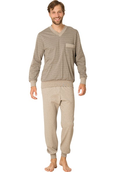 Şık Mecit 2711 Melanj V Yaka Uzun Kollu Erkek Pijama Takımı