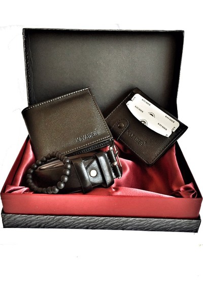 Forentina Siyah Deri Kemer Cüzdan Kartviztlik Seti Fr0515