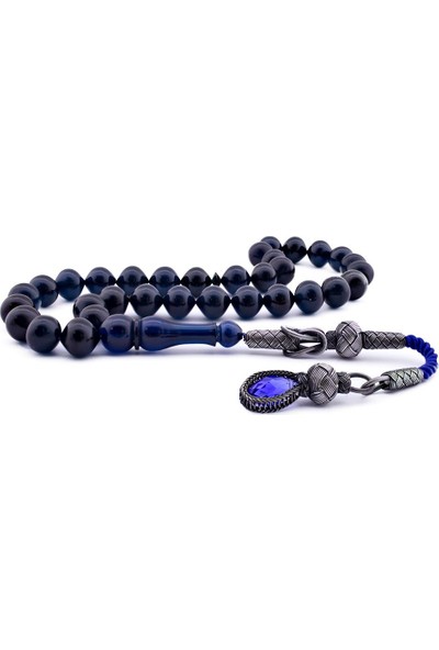 Pigoda Kazaziye Püsküllü Küre Kesim Mavi Sıkma Kehribar Tesbih Tespih